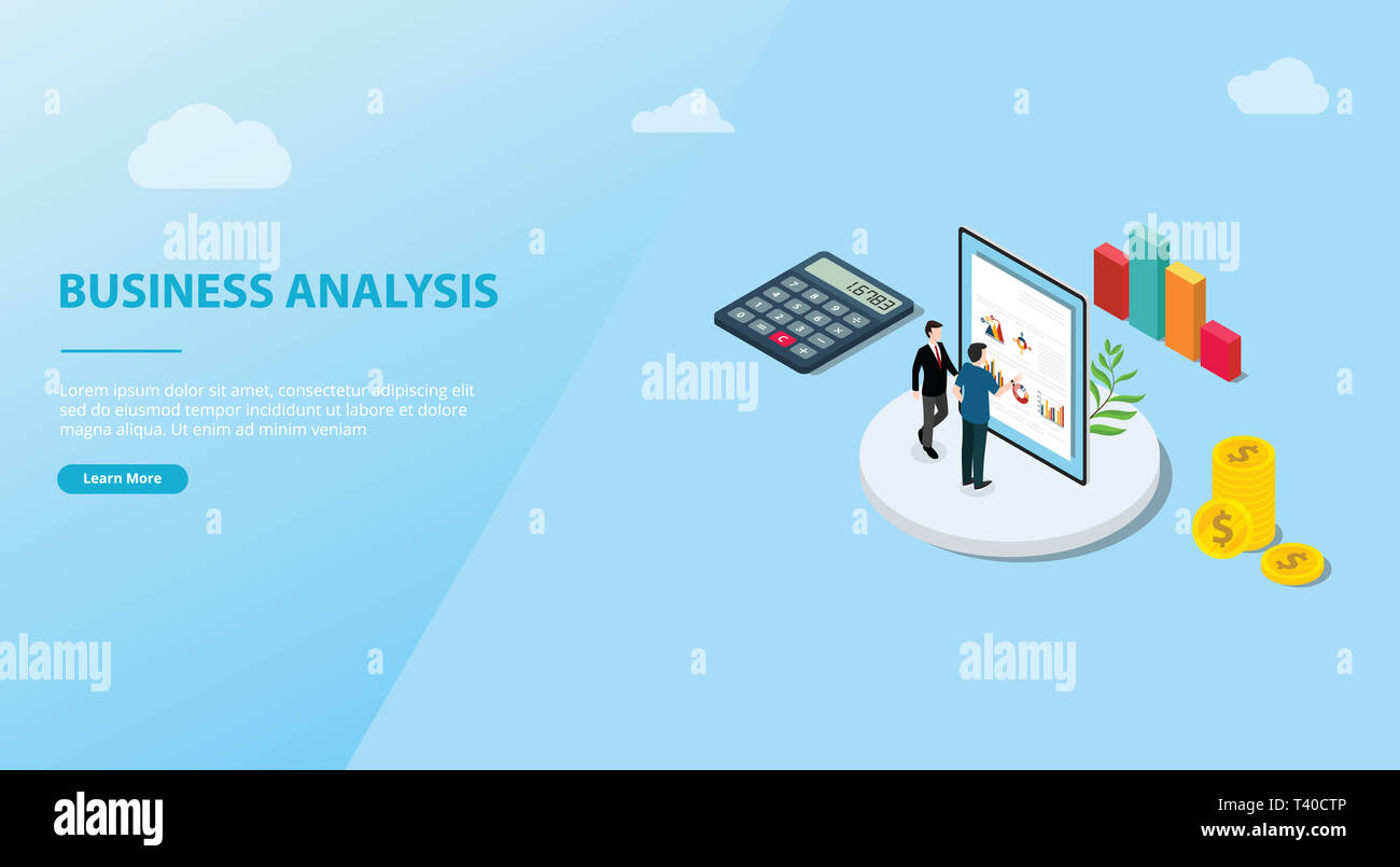 business analysis isometric concept for website template banner space ...