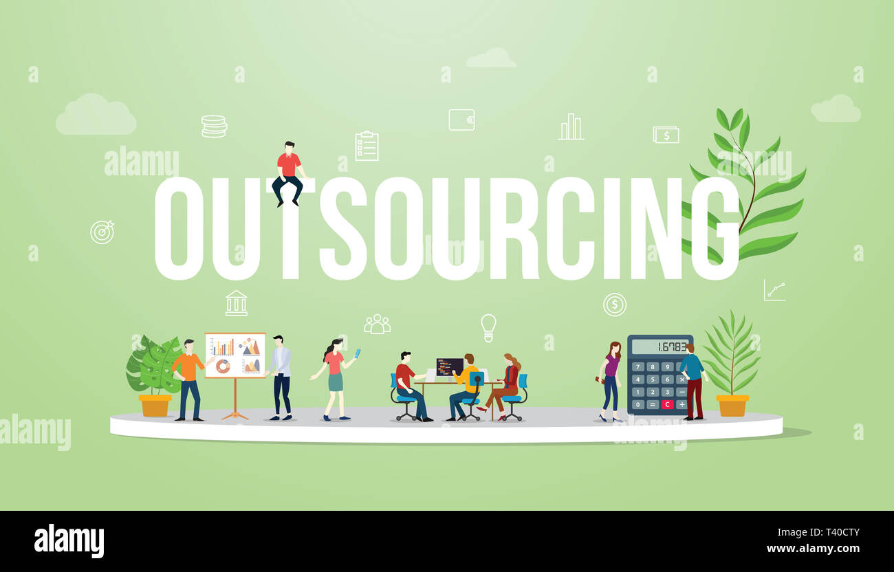 outsourcing business concept big text with people team work working ...