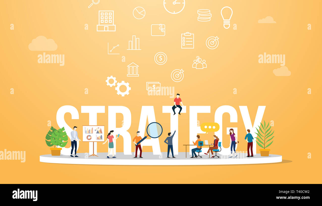 business strategy concept big text with people team work working with ...