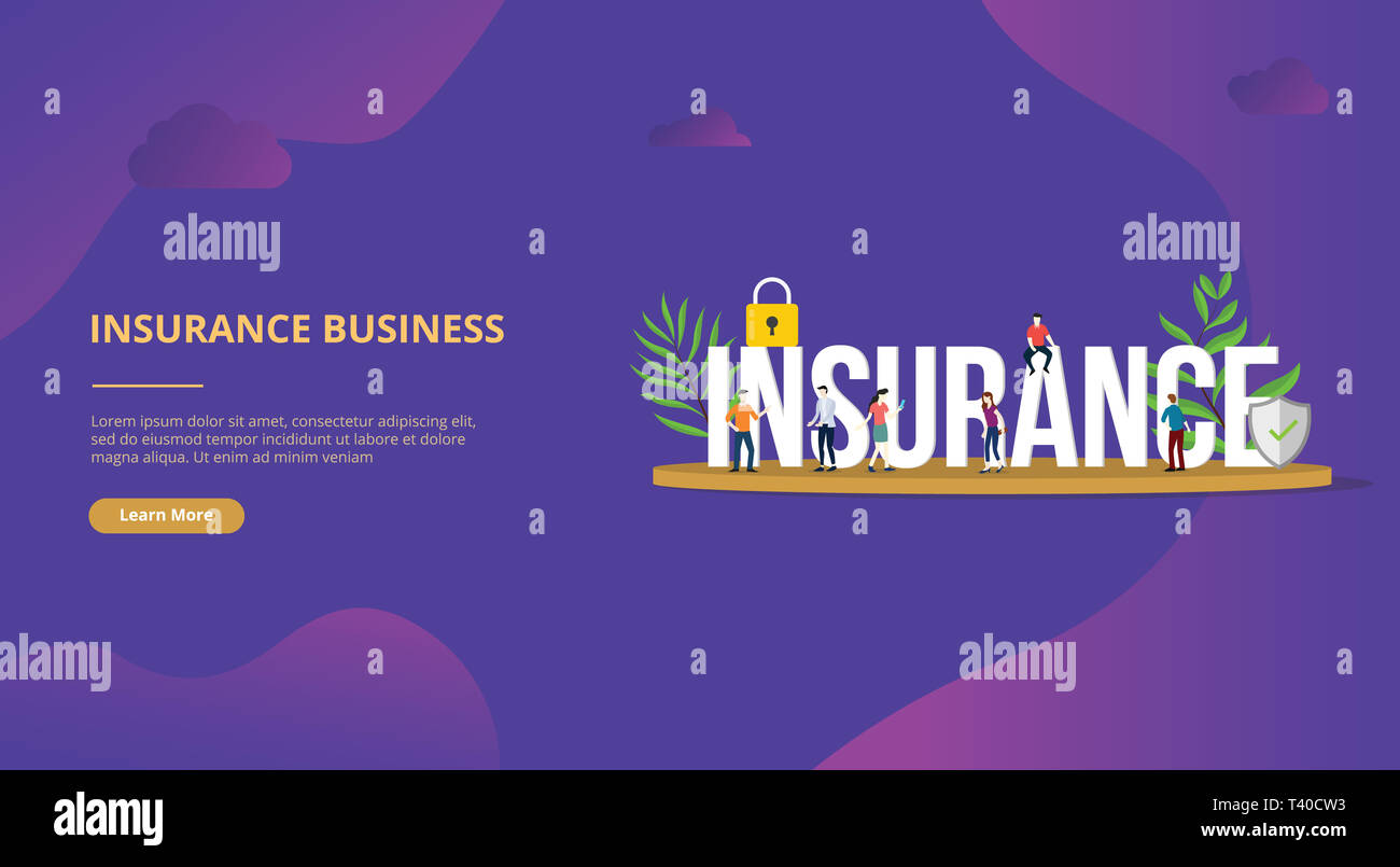 insurance business concept big text with people for website template ...