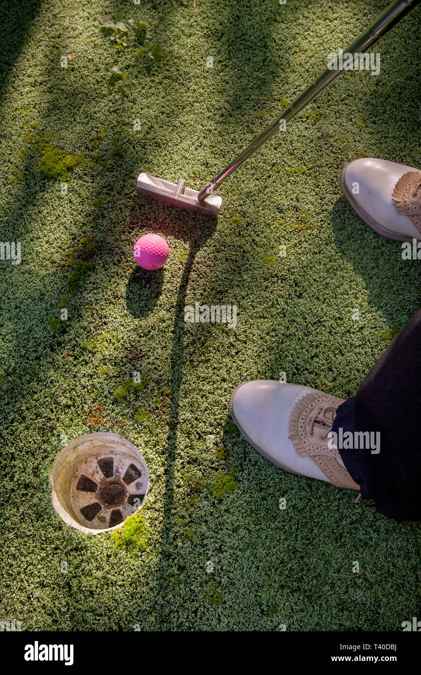 a man putting on a putting green Stock Photo - Alamy