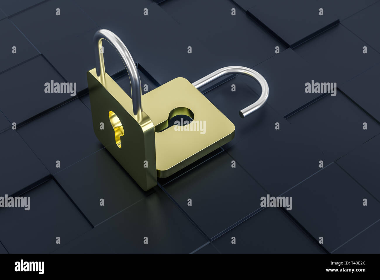 3d rendering, metal lock with digital concept background, computer ...