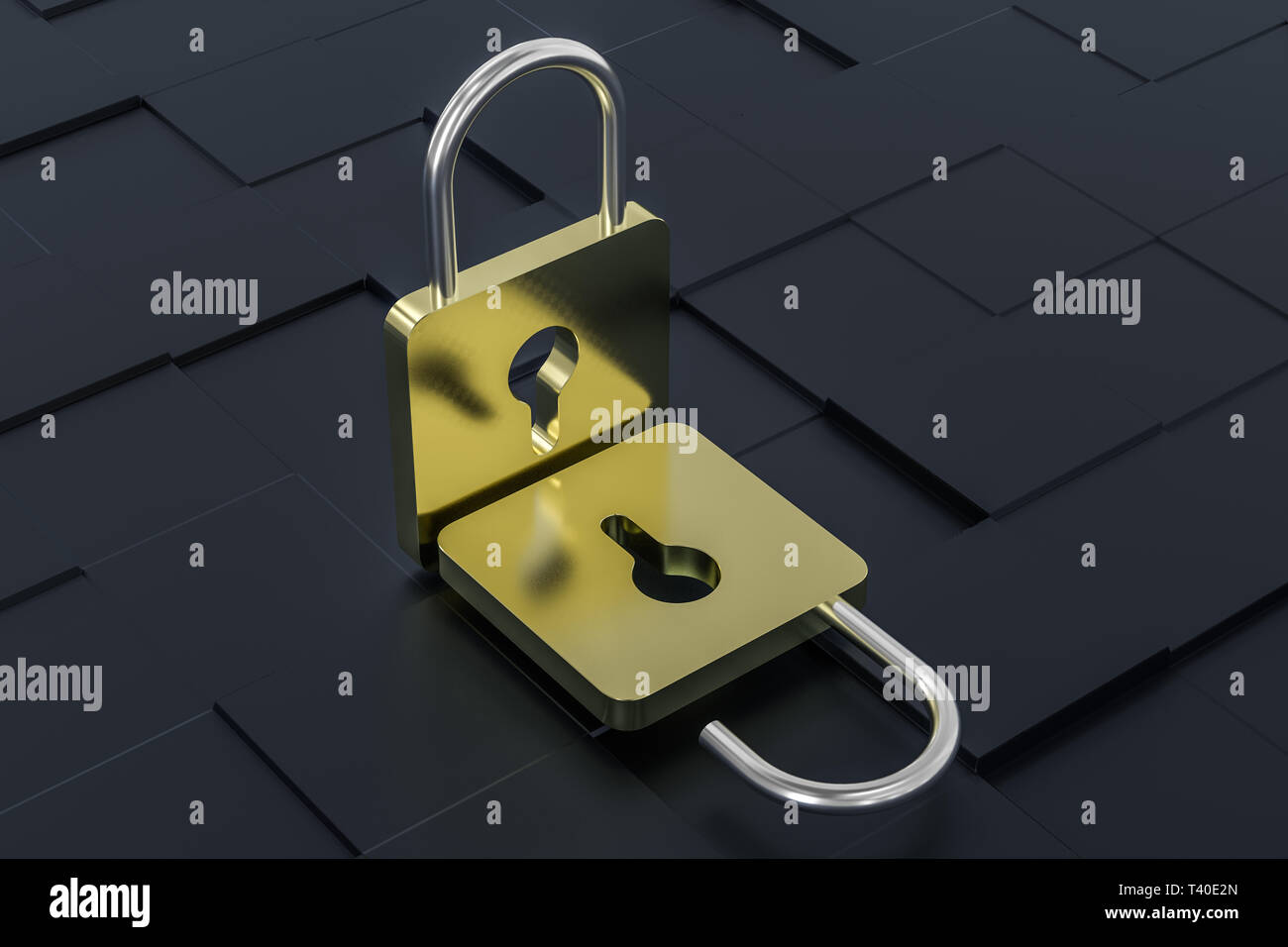 3d rendering, metal lock with digital concept background, computer ...