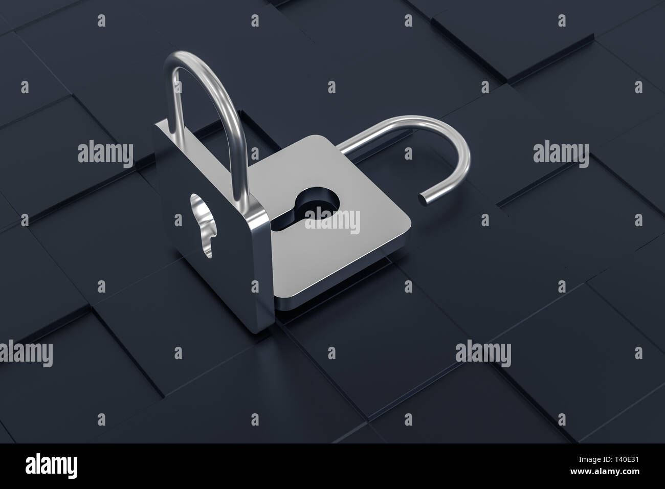 3d rendering, metal lock with digital concept background, computer ...