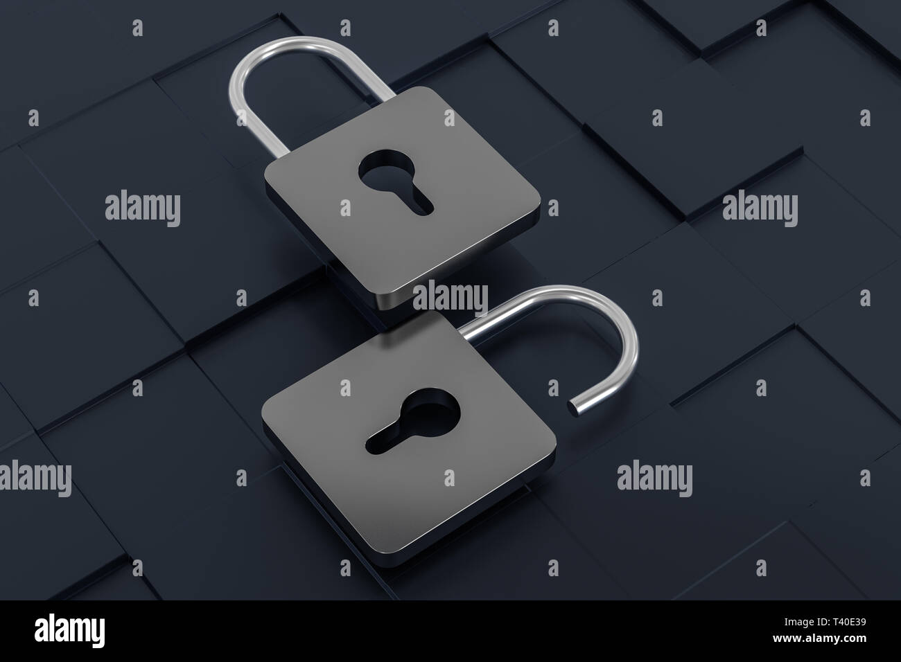 3d rendering, metal lock with digital concept background, computer ...