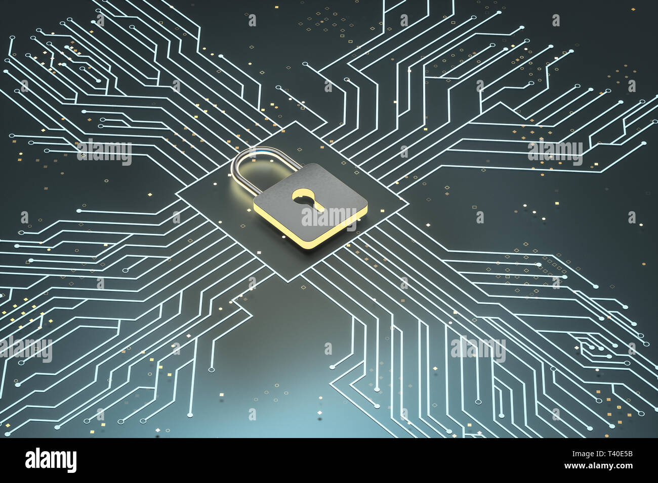 3d rendering, metal lock with digital concept background, computer ...