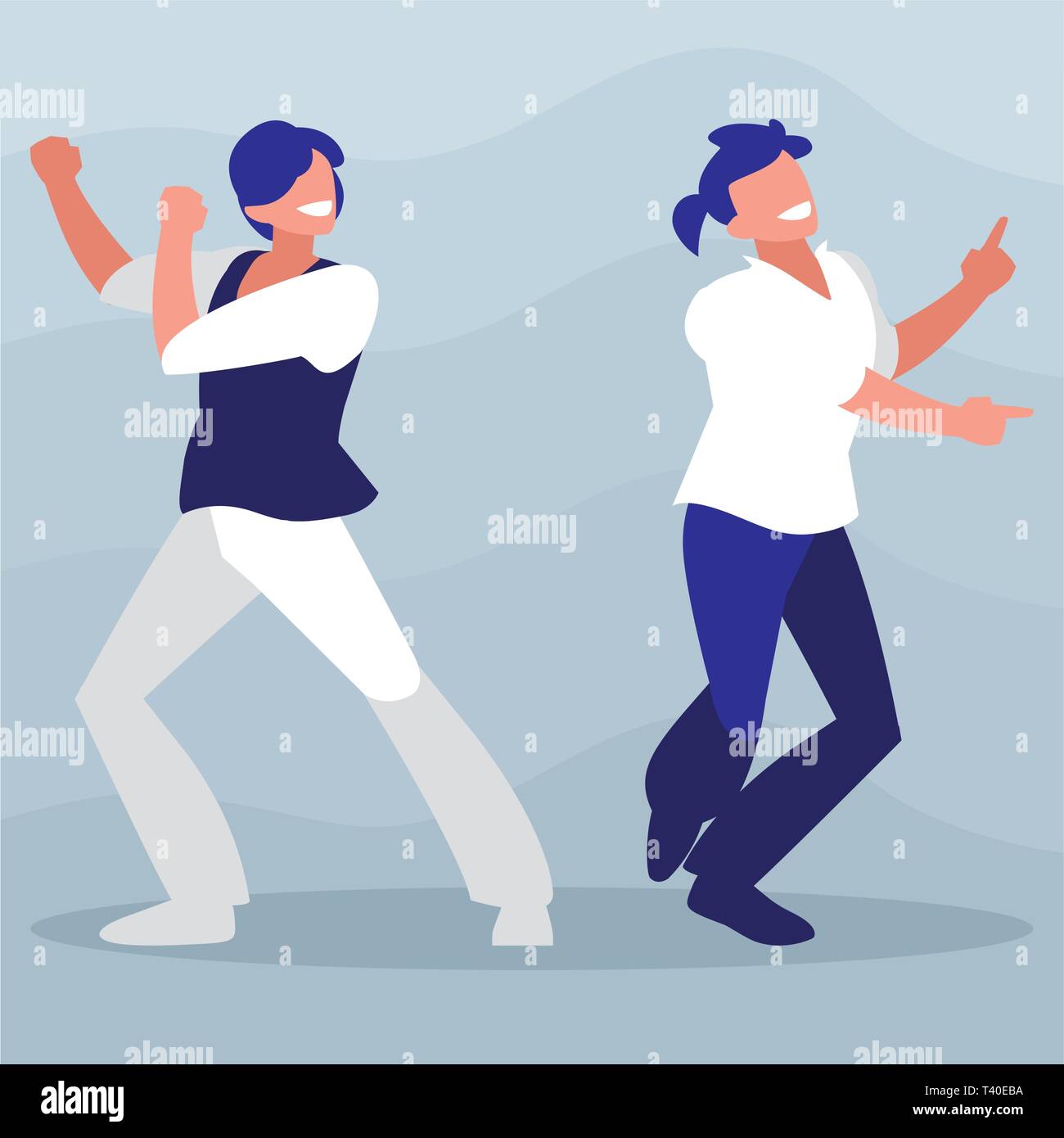 young dancers couple disco style characters vector illustration design ...