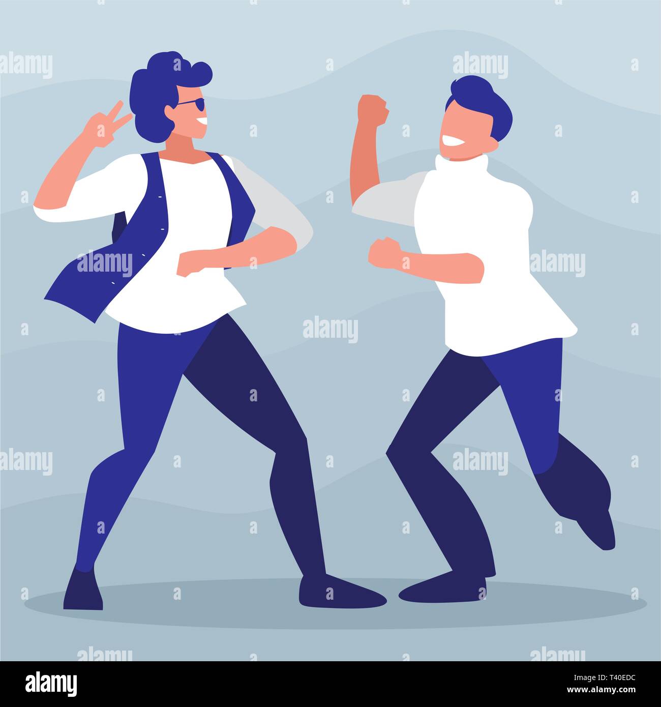 young dancers couple disco style characters vector illustration design ...