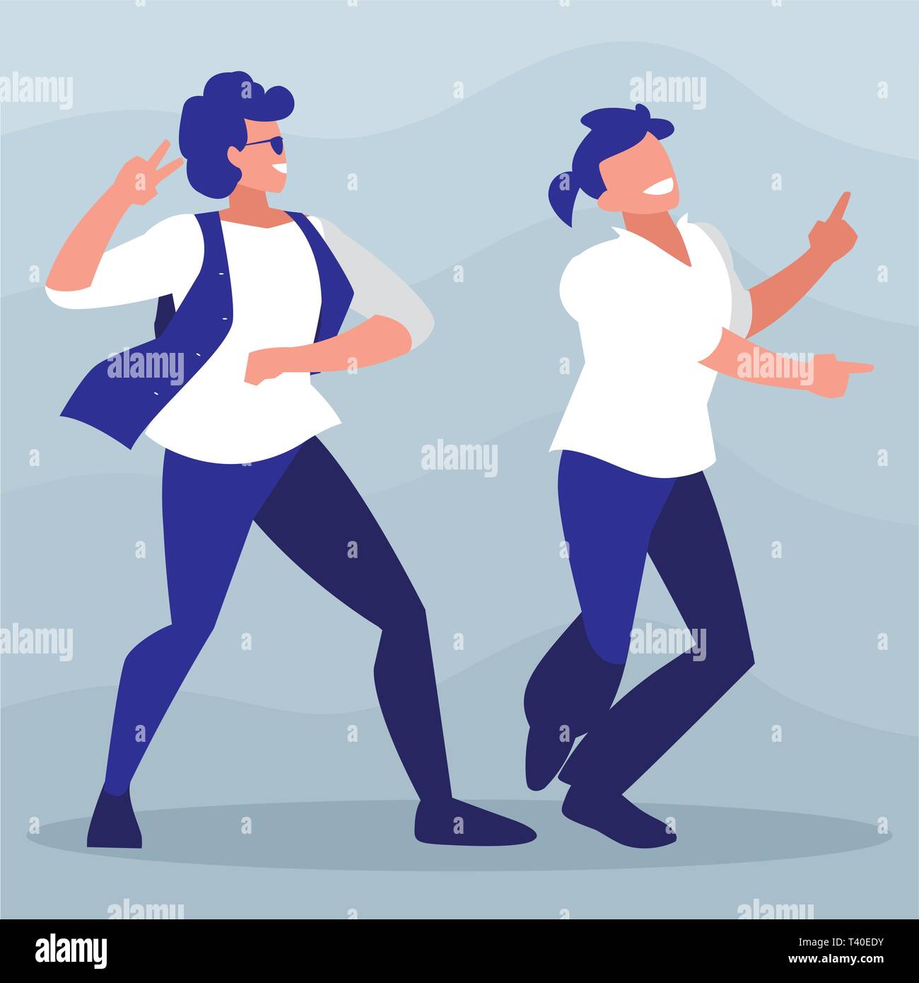 young dancers couple disco style characters vector illustration design ...