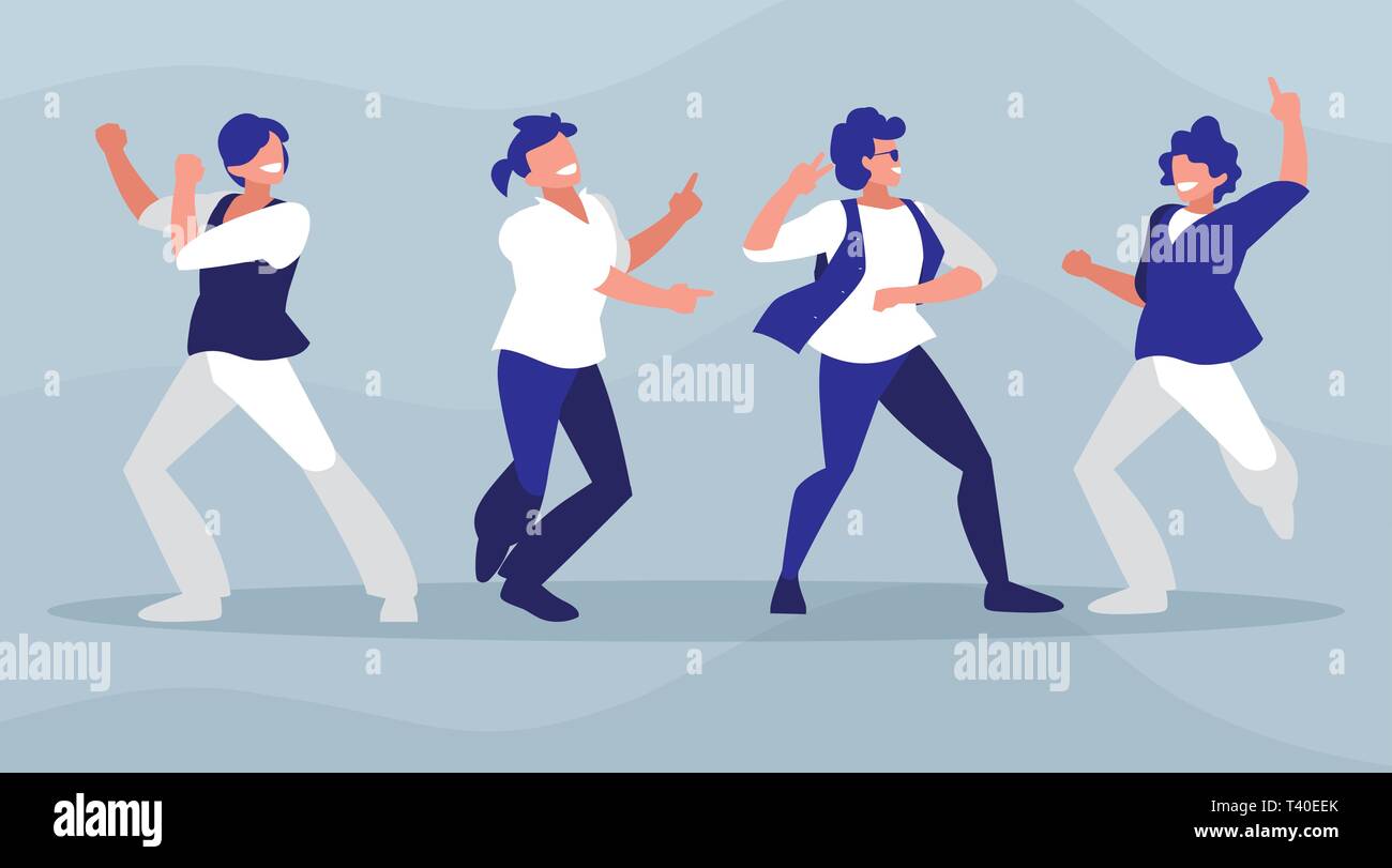 young dancers group disco style characters vector illustration design ...