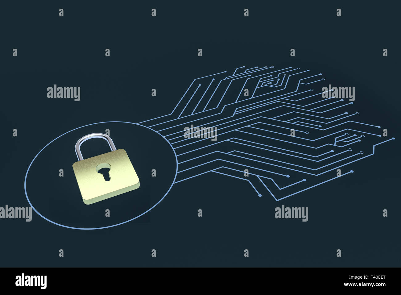 3d rendering, metal lock with digital concept background, computer ...