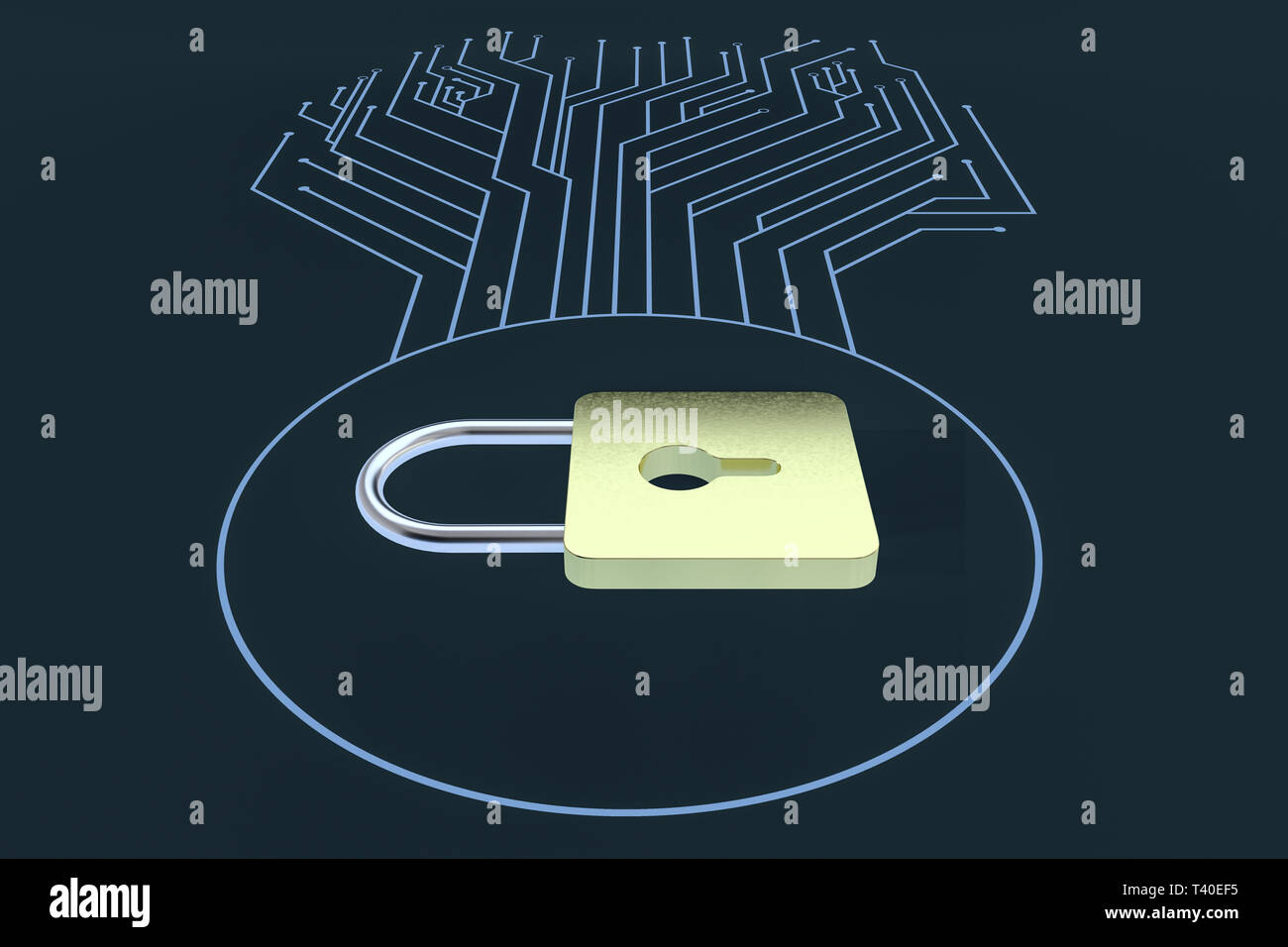 3d rendering, metal lock with digital concept background, computer ...