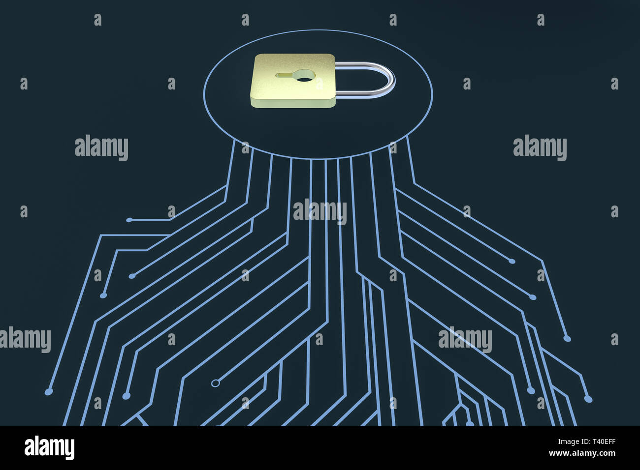 3d rendering, metal lock with digital concept background, computer ...