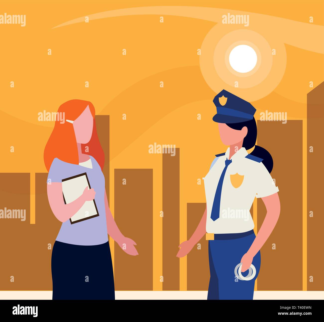 couple of professional workers in cityscape at sunset vector ...