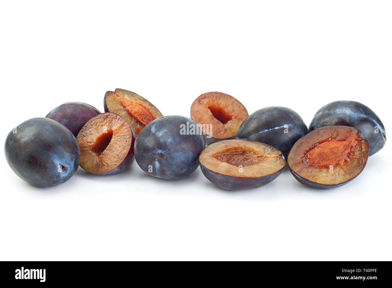 Blue plum fruit closeup isolated on white background Stock Photo - Alamy