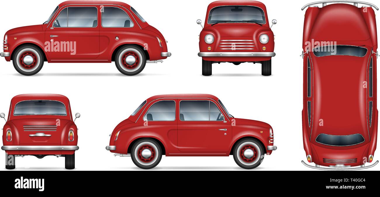 Small retro car vector mockup on white background. All elements in the ...