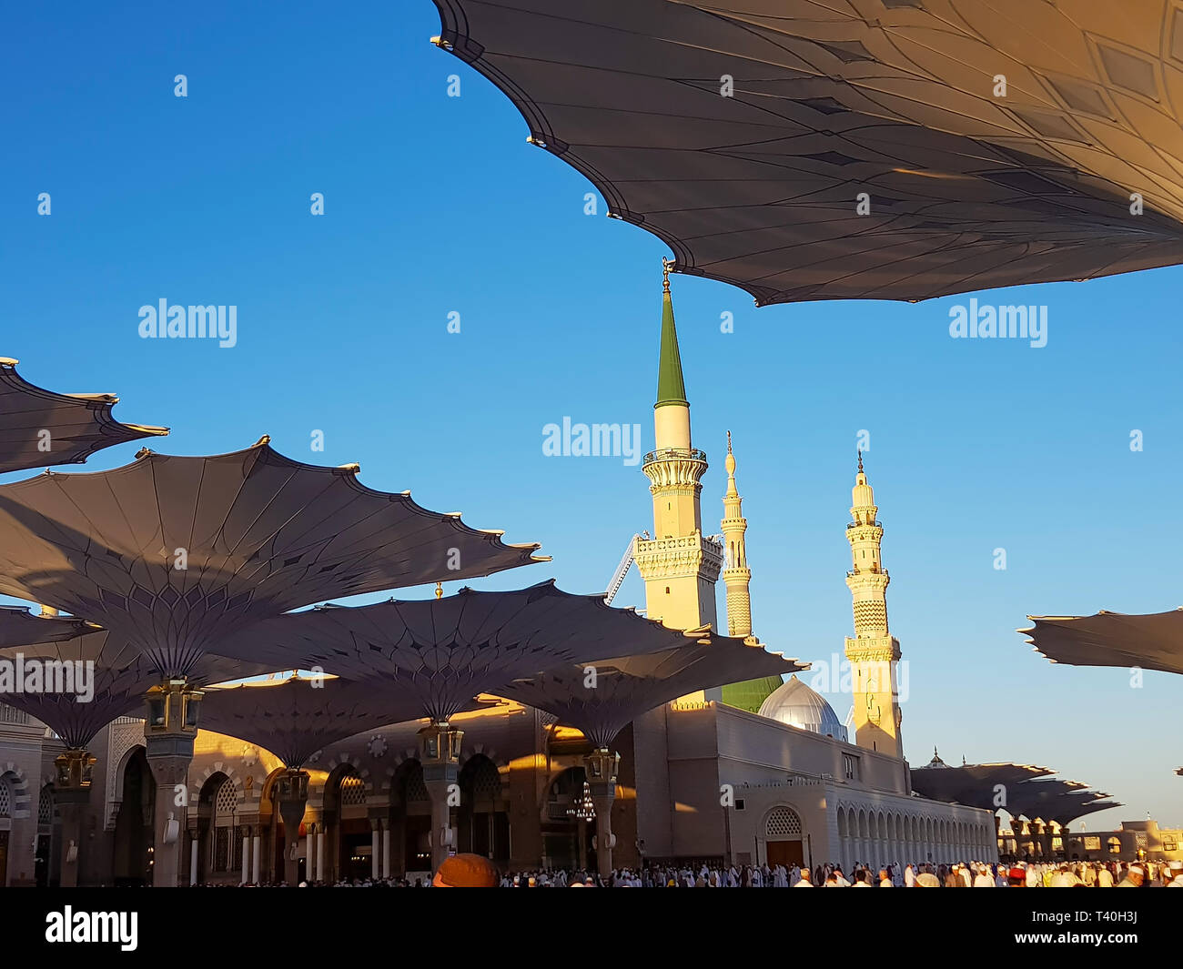 Madinah, Saudi Arabia march 2019, Muslims at Prophet Muhammad's mosque ...