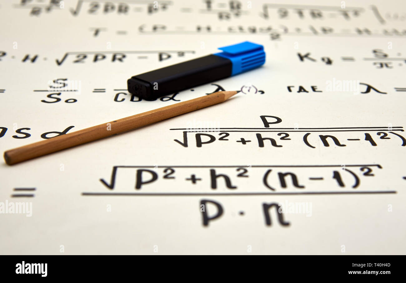 Mathematical background, handwritten formulas points. White black Stock ...