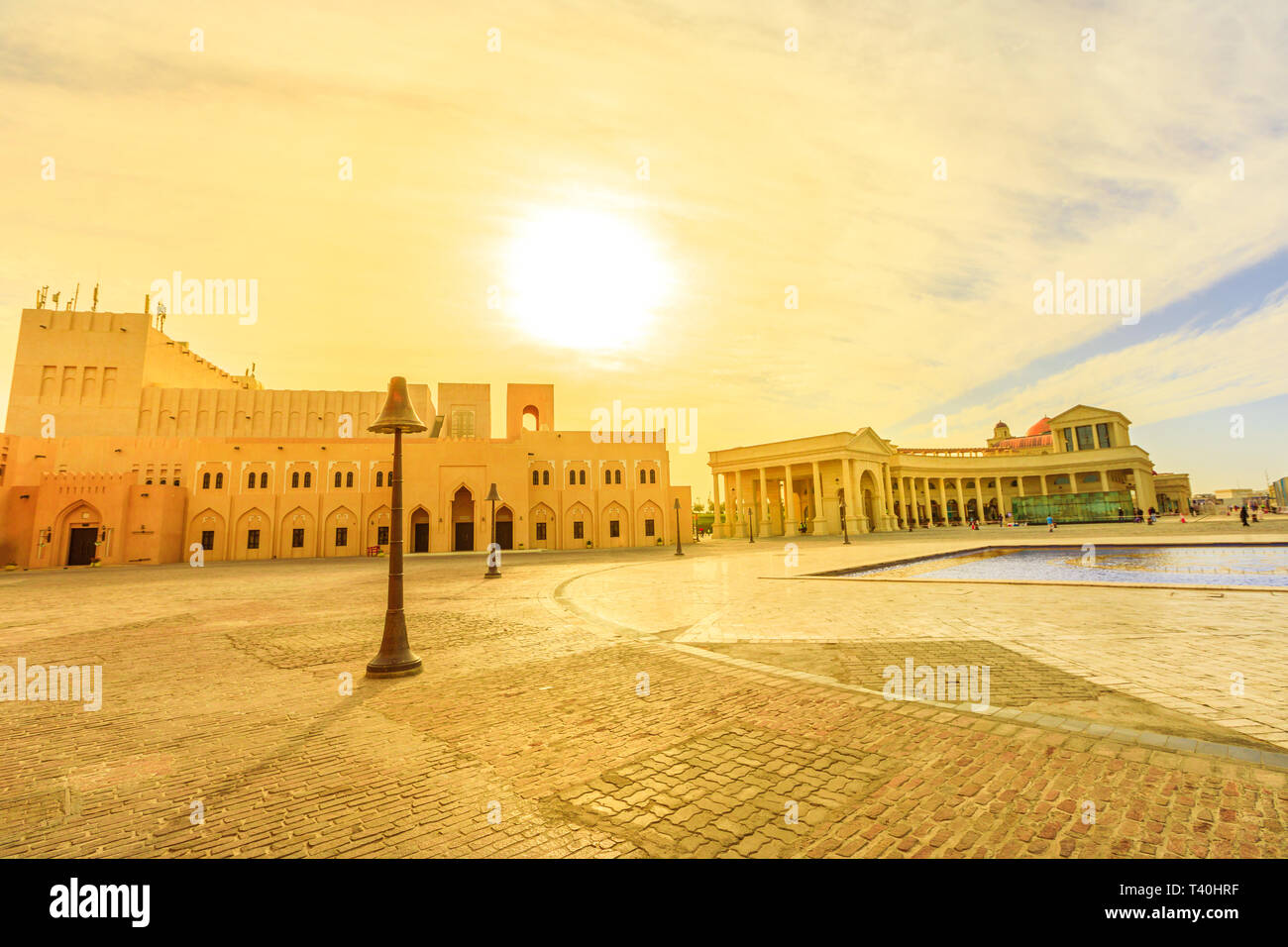 Scenic sunset sky landscape of Katara cultural village or valley of ...