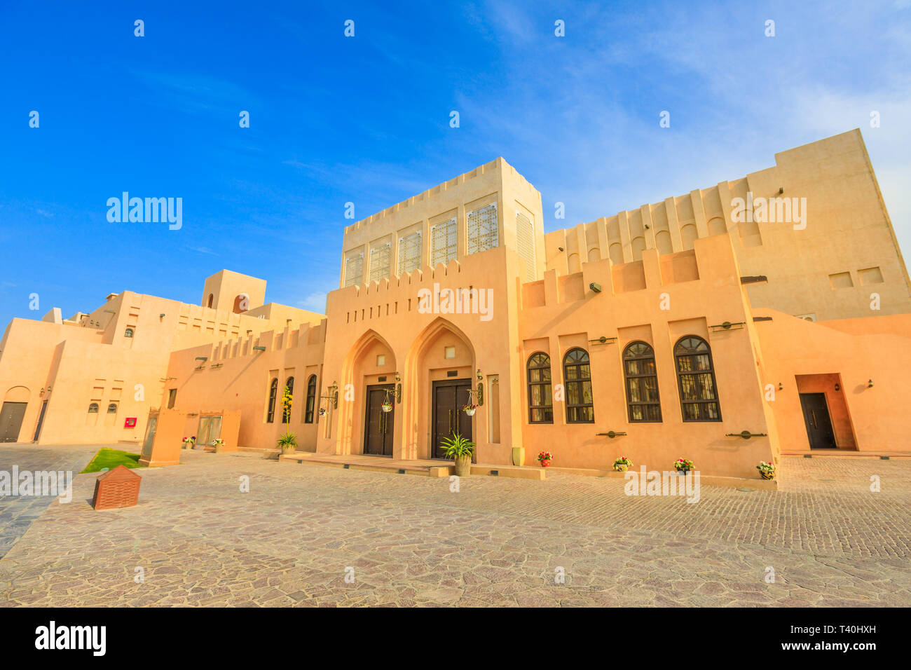 Entrace of Katara village or valley of cultures in Doha, West Bay ...