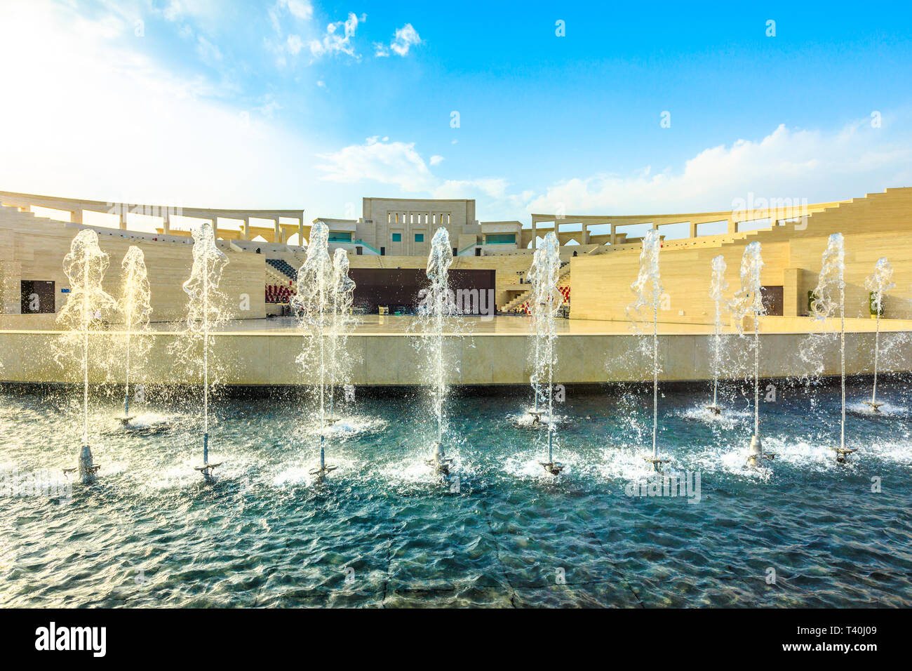Fountains with Katara Amphitheater at classical Greek theater in ...