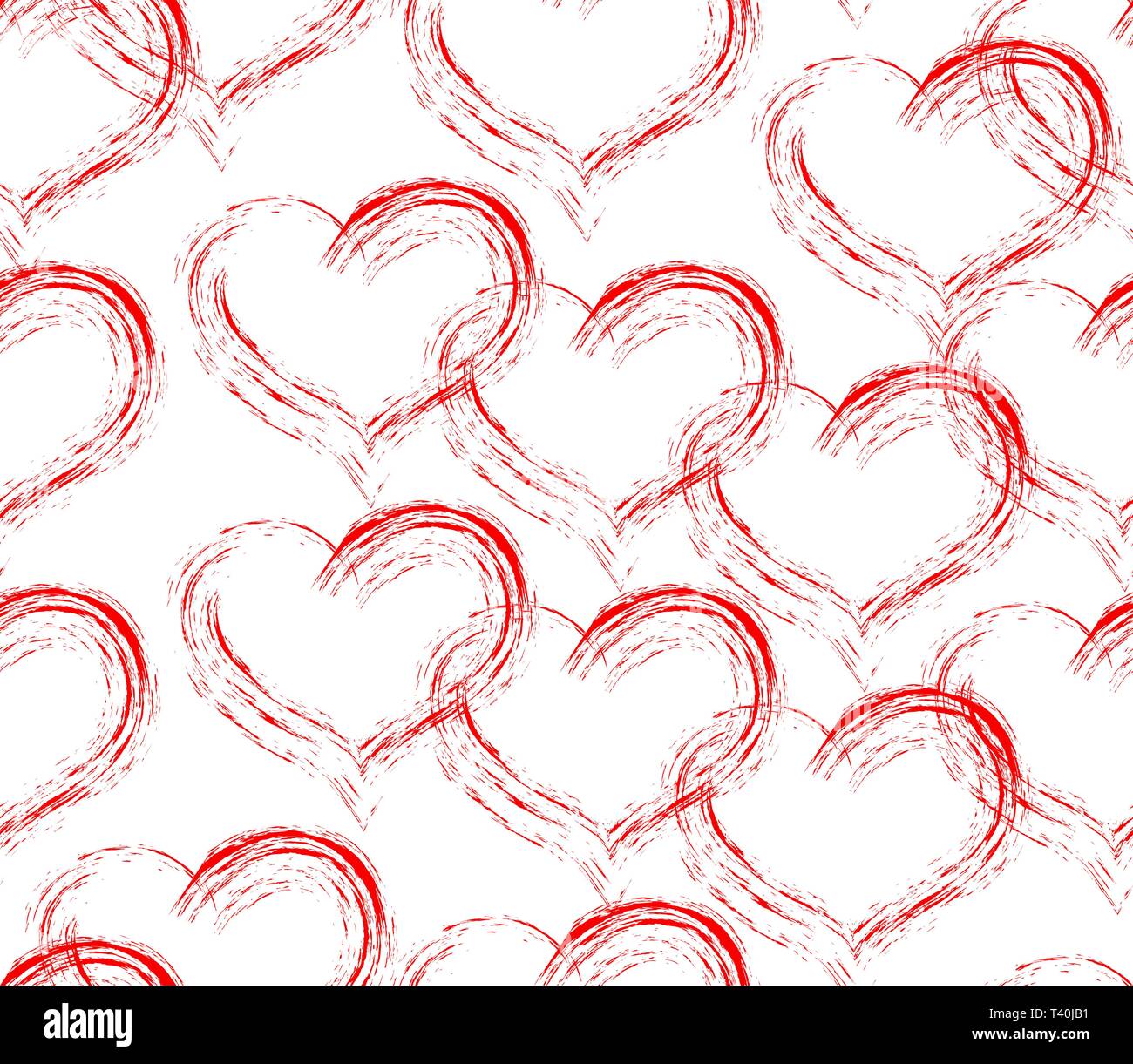 Hearts seamless pattern, sketch style red hearts on white background ...