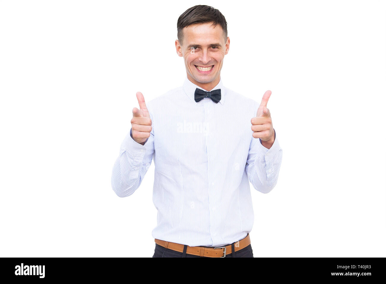 Smiling men isolated on white background Stock Photo - Alamy