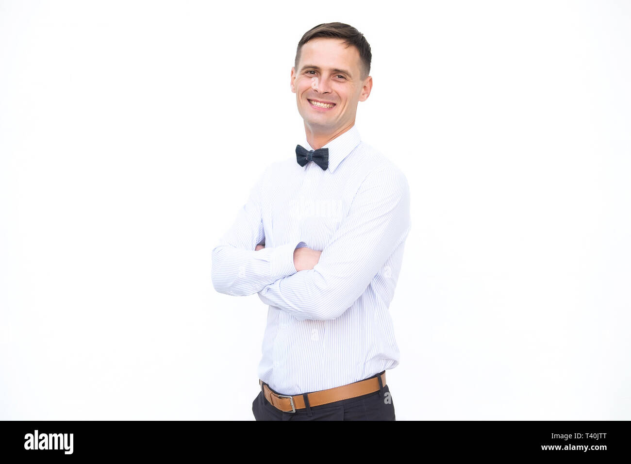 Smiling men isolated on white background Stock Photo - Alamy