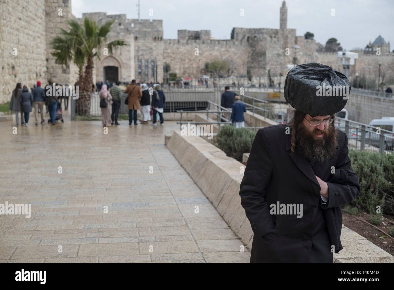 A Jewish people walk away from Jaffa Gate in Jerusalem, Israel, 15/03 ...