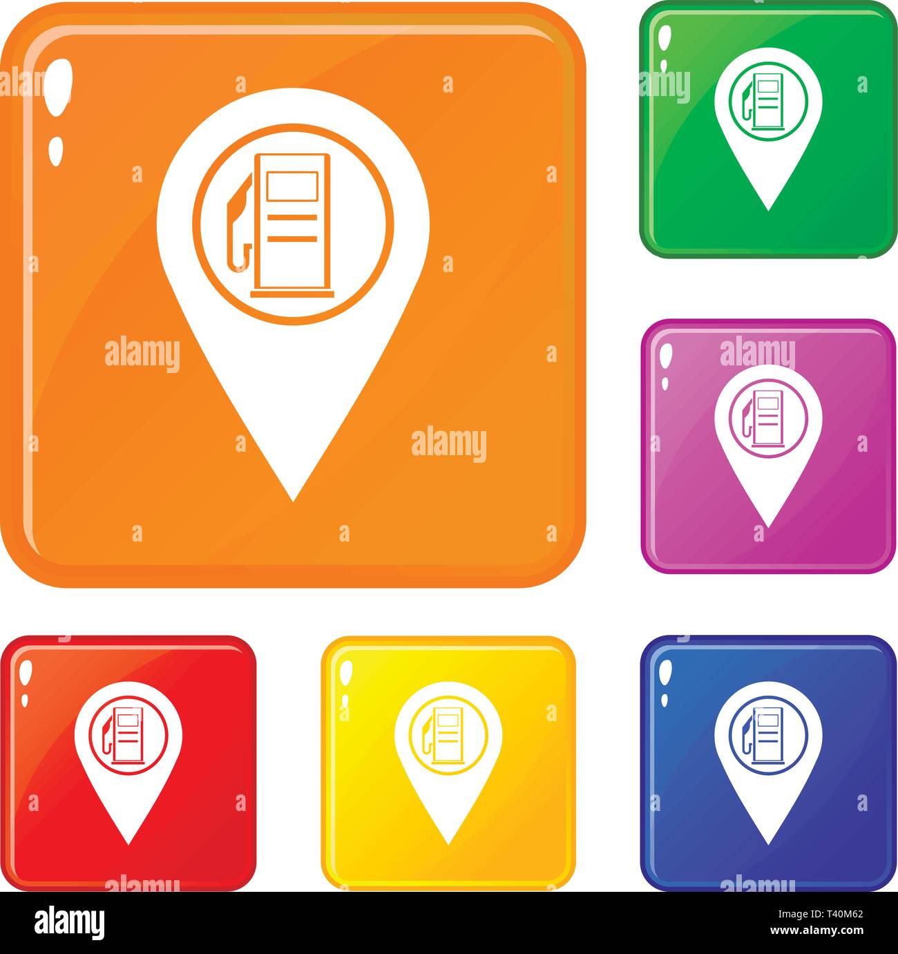 Map pointer with gas station symbol icons set vector color Stock Vector ...