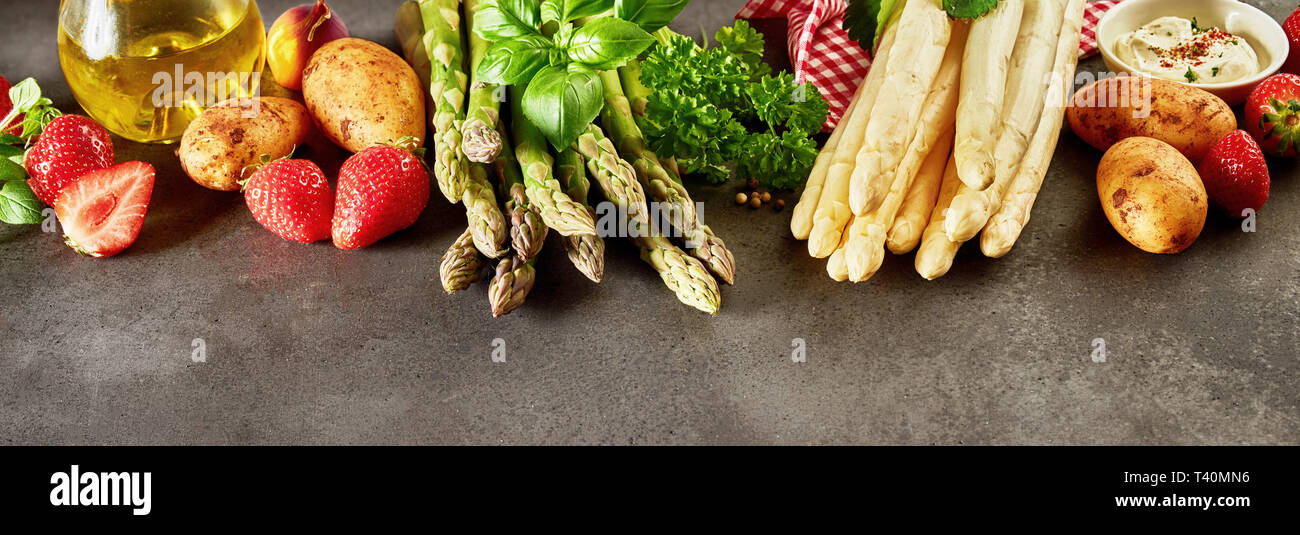 Panorama banner with fresh ingredients for a gourmet appetizer with ...