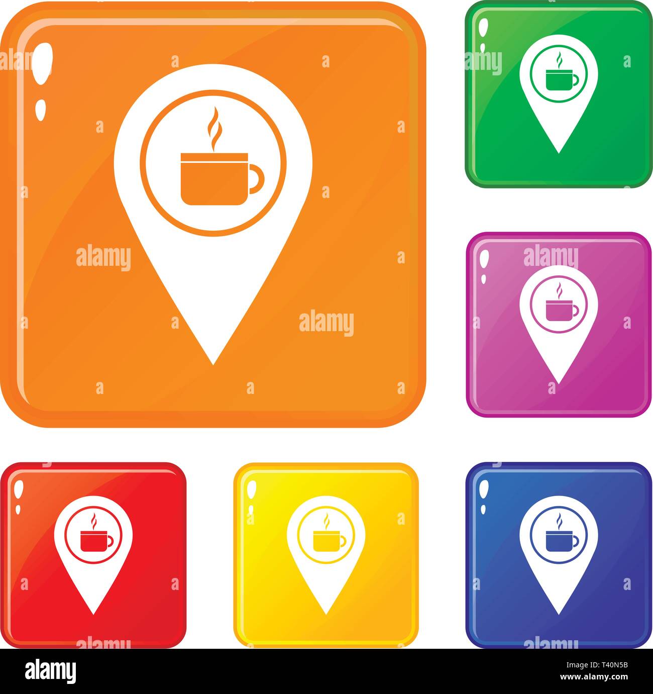 Map pin location with tea or coffee cup sign icons set vector color ...