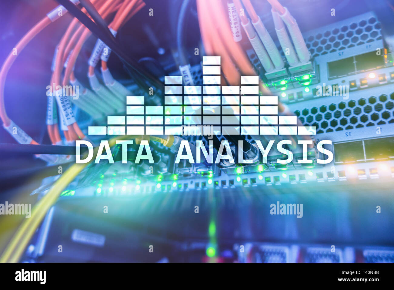 Big Data analysis text on server room background. Internet and modern ...