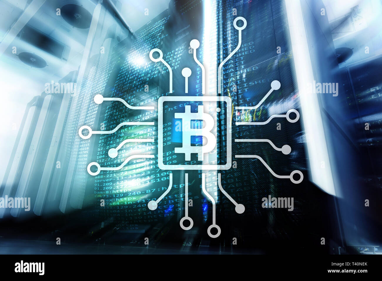 Bitcoin, Blockchain concept on server room background Stock Photo - Alamy