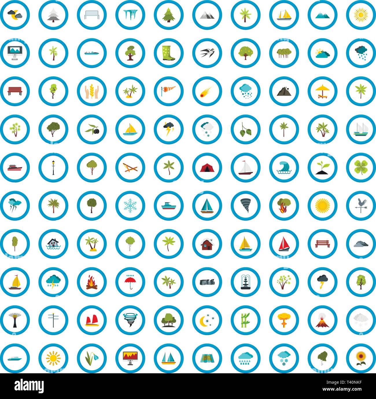 100 scenery icons set, flat style Stock Vector Image & Art - Alamy