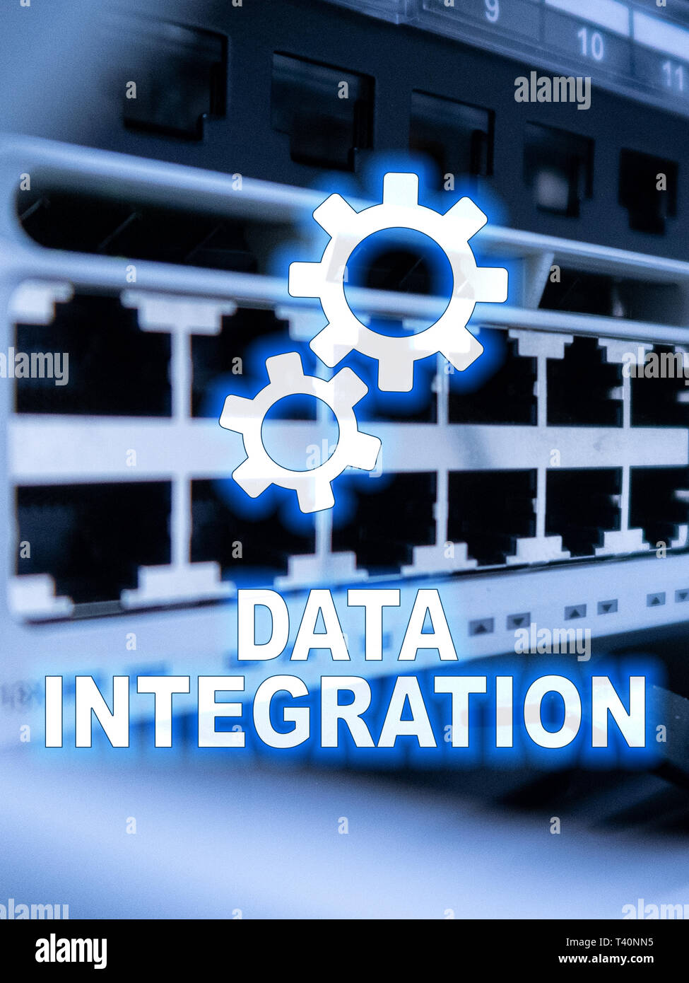 Data integration information technology concept on server room ...