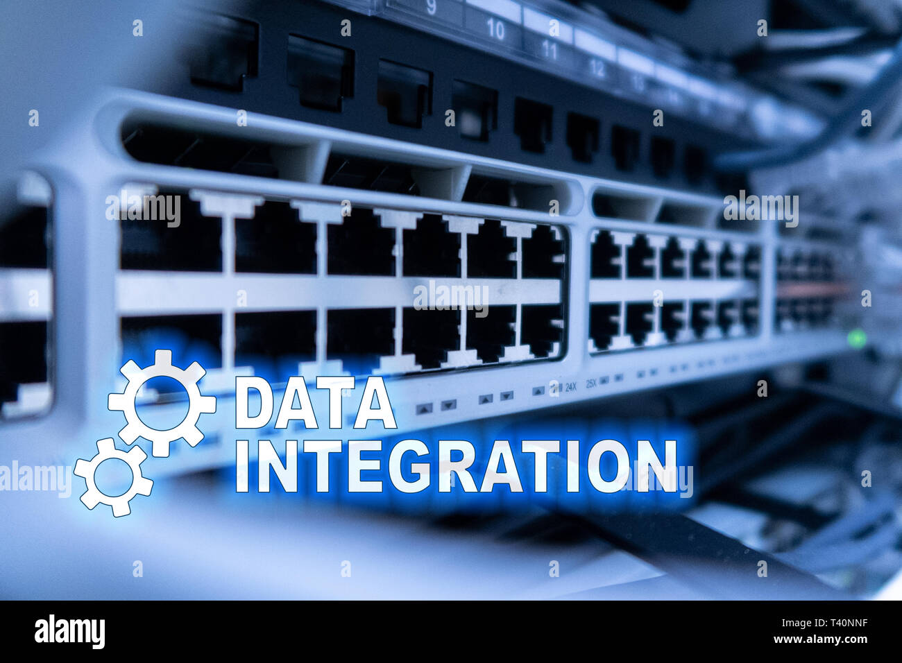 Data integration information technology concept on server room ...