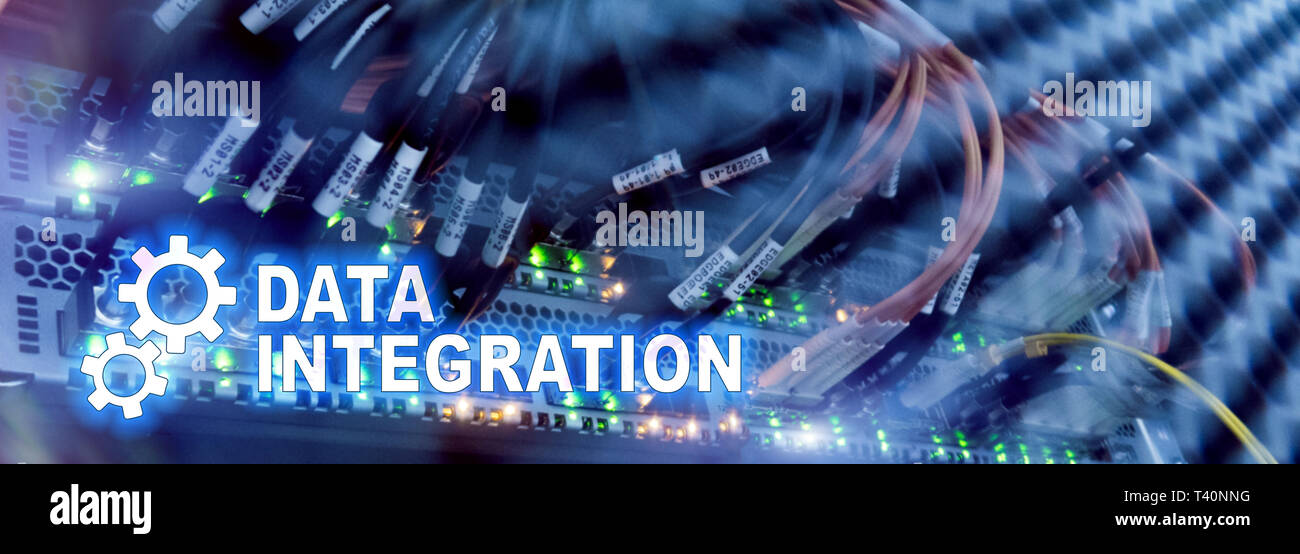 Data integration information technology concept on server room ...