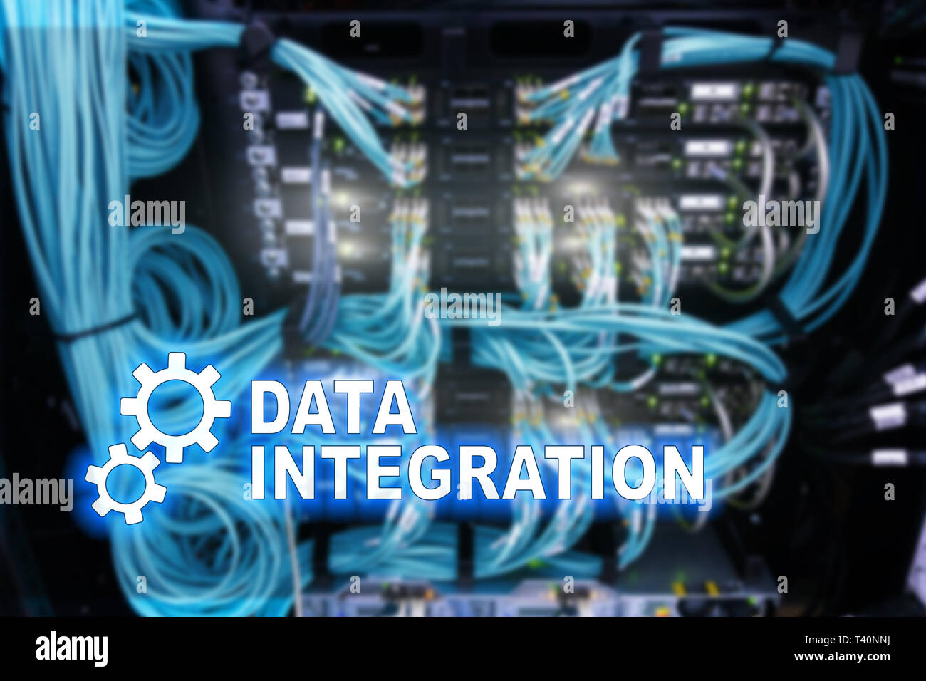 Data integration information technology concept on server room ...