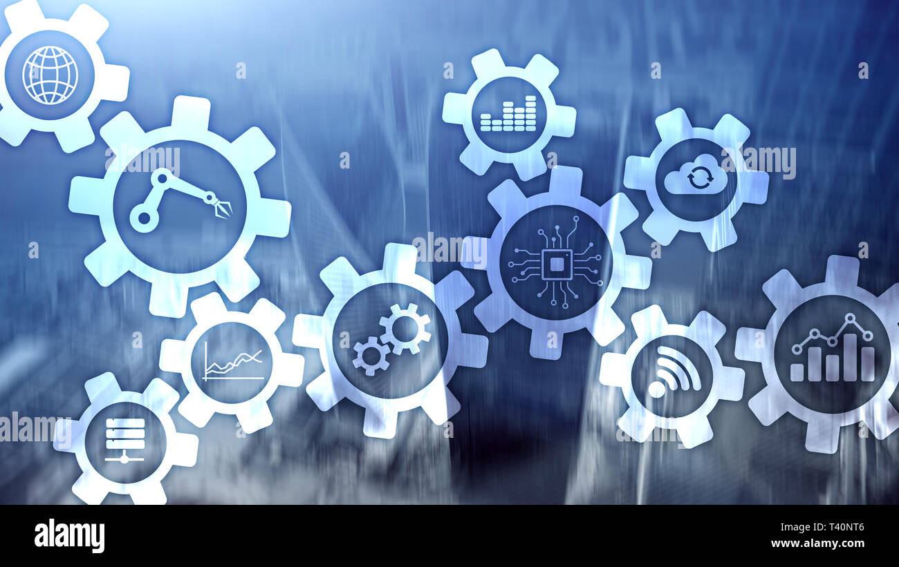 Automation technology and smart industry concept on blurred abstract ...
