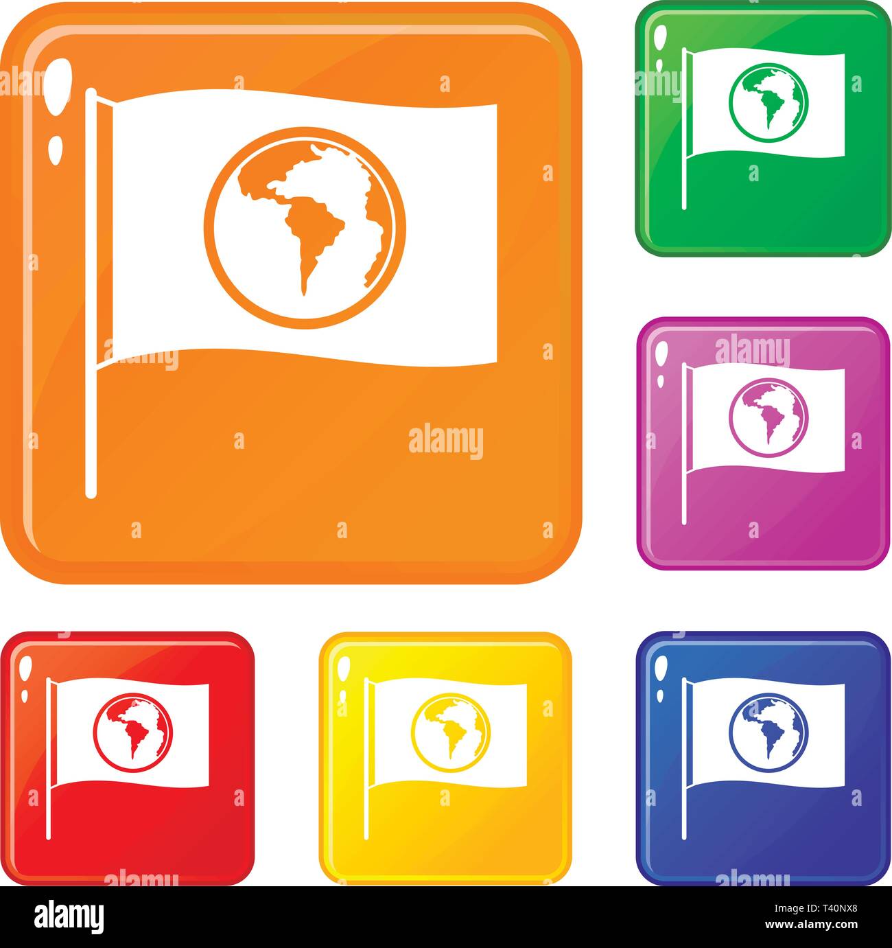 Flag with world planet icons set vector color Stock Vector Image & Art ...