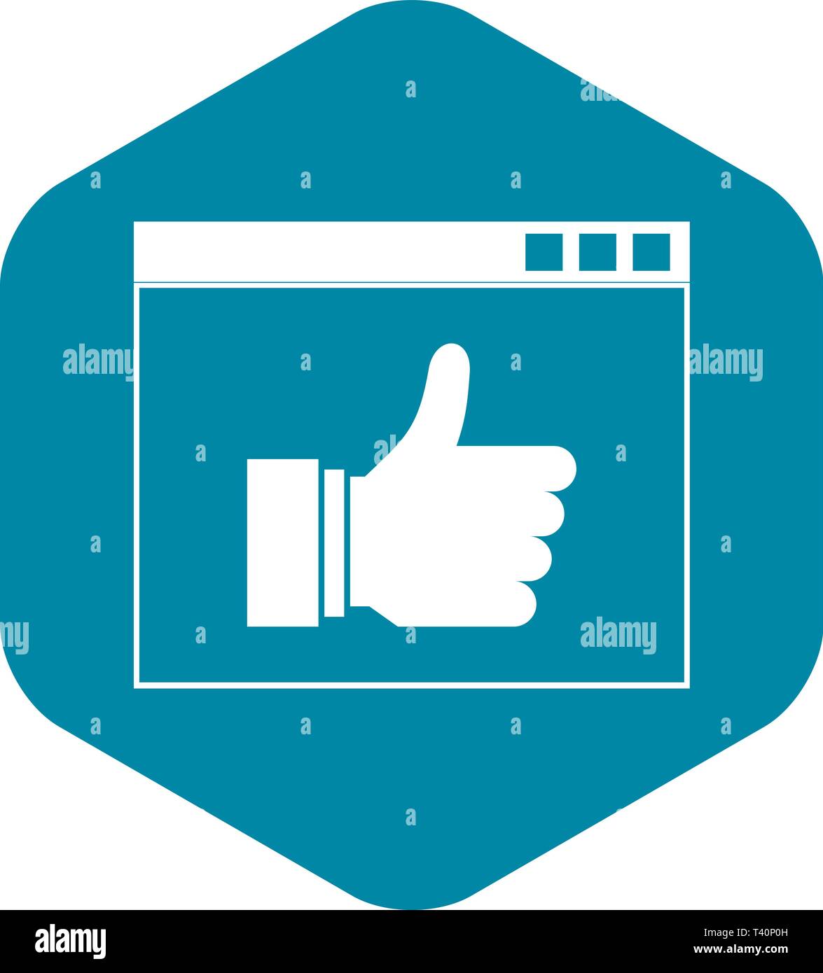Hand with thumb up in browser icon, simple style Stock Vector Image ...
