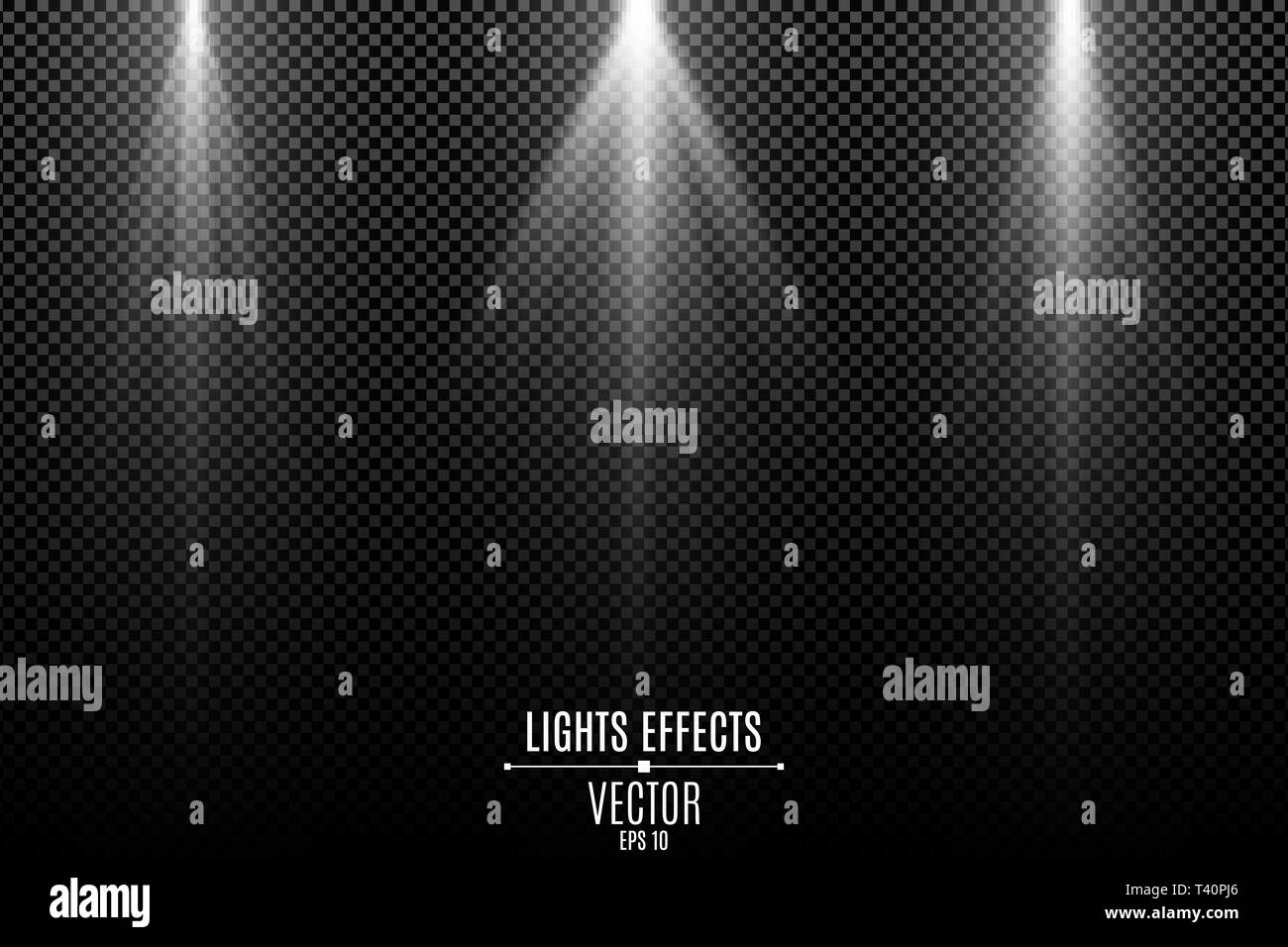 Collection of white lights effects isolated on a dark transparent ...
