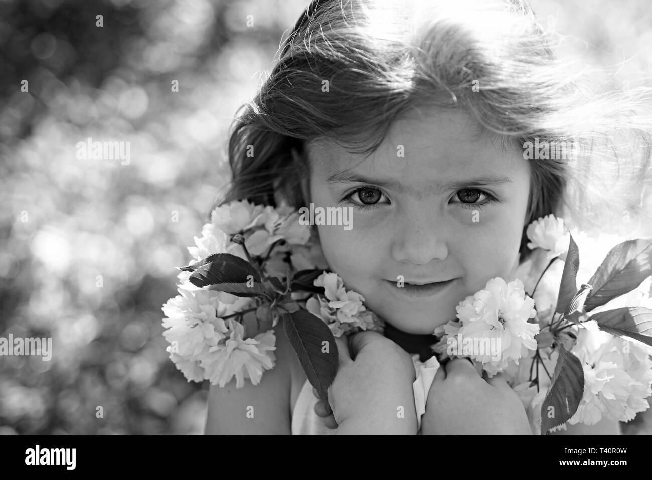 Spring style. Small child. Natural beauty. Childrens day. Springtime ...