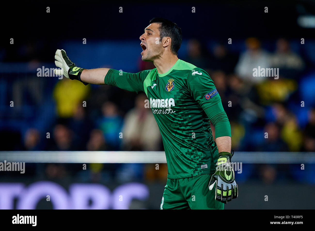 VILLAREAL, SPAIN - APRIL 11: Andres Fernandez of Villarreal CF reacts ...