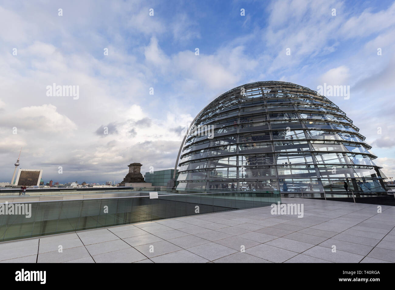 Glass dome on top of the Reichstag (German parliament) building in ...