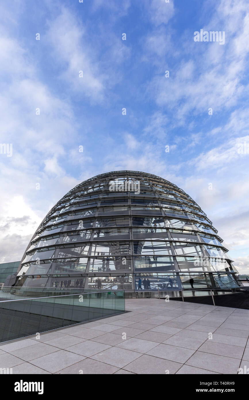 Glass dome on top of the Reichstag (German parliament) building in ...