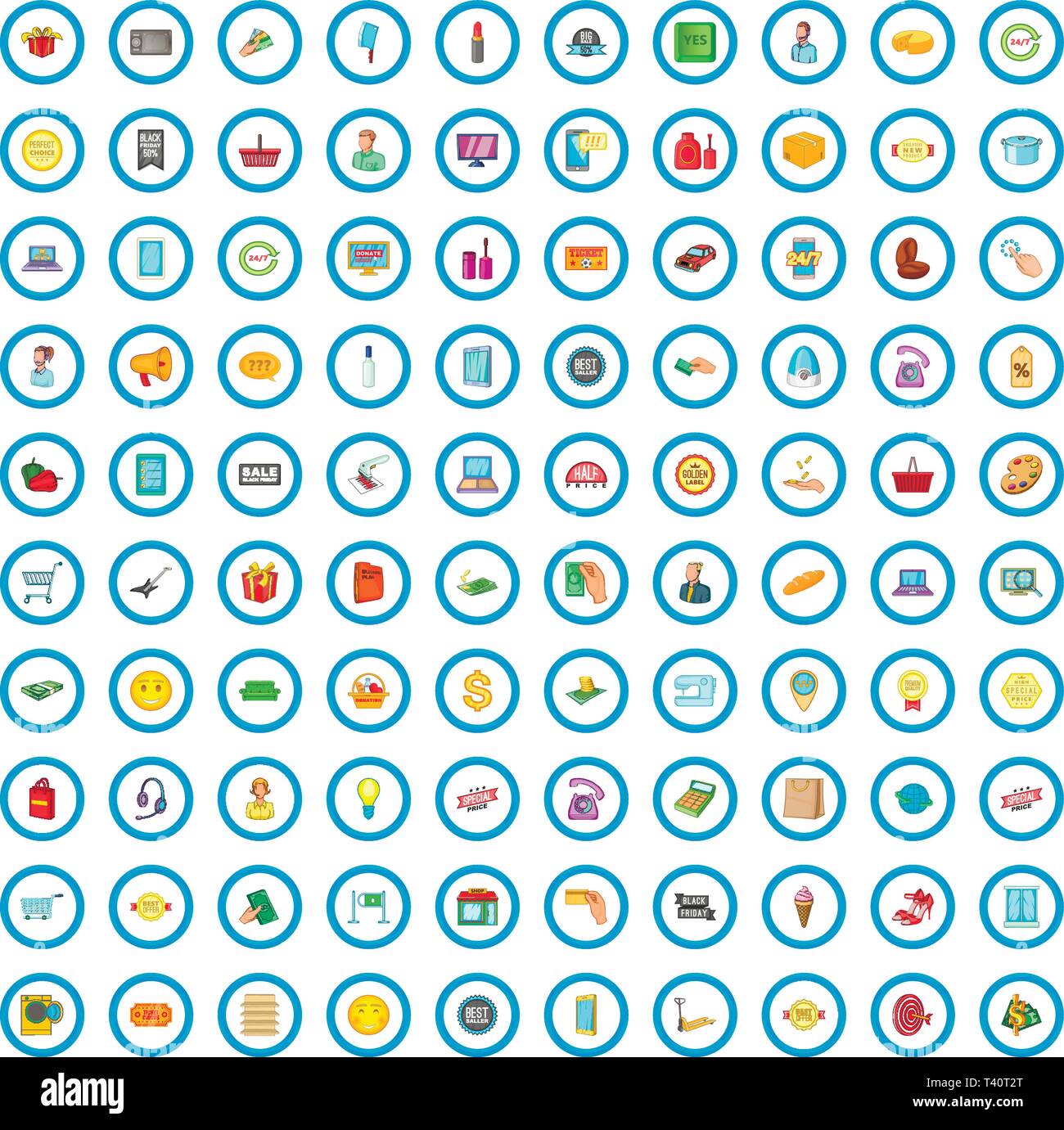 100 retail and sales icons set, cartoon style Stock Vector Image & Art ...