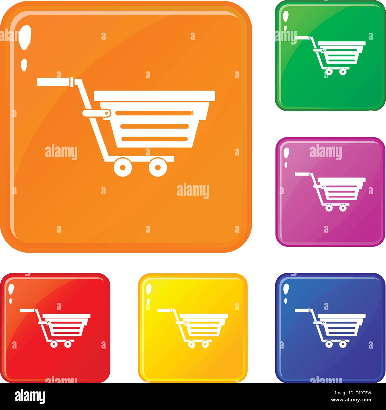 Shopping basket on wheels icons set vector color Stock Vector Image ...