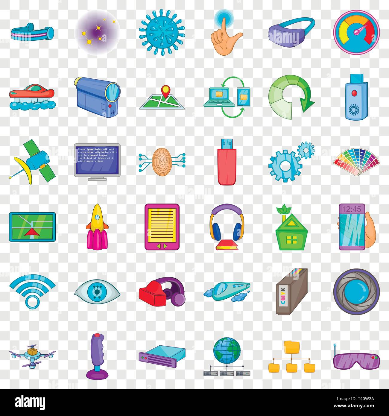 Broadcasting technology icons set, cartoon style Stock Vector Image ...
